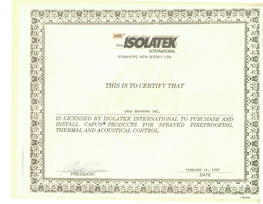 Certificates | Oaks Brothers Inc